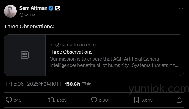Sam Altman《Three Observations》：AI发展的三大洞察及其深远影响 附原文地址 - 玉米小站