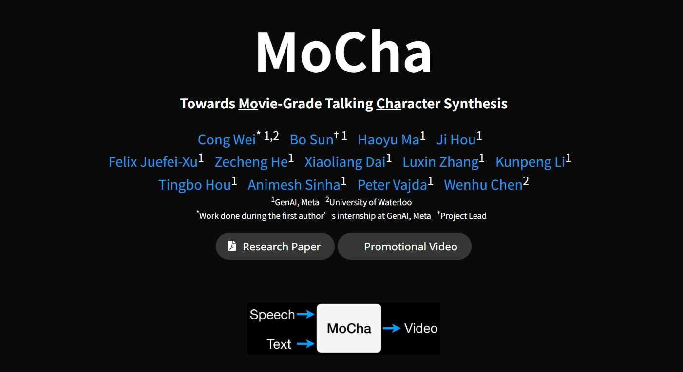 Meta 推出 MoCha AI 系统：开启智能动画创作新时代 附地址 - 玉米小站