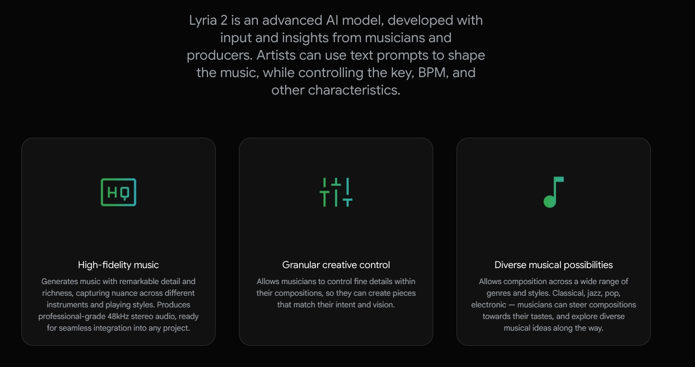 谷歌DeepMind发布新一代AI音乐生成模型Lyria2，附地址 - 玉米小站